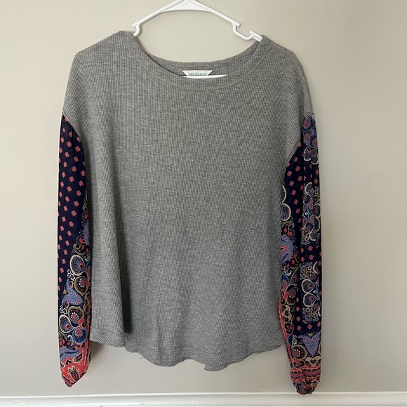 Sundance | Tops | Sundance Thermal Round Hem Contrast Sleeve Boho ...